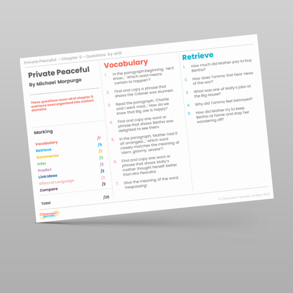 UKS2 Reading Skills Private Peaceful Chapter 5 Resource | Classroom Secrets