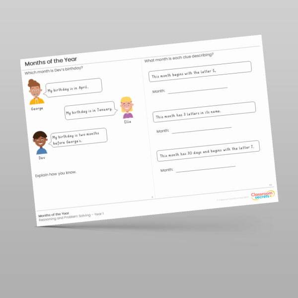Year 1 Months Of The Year Reasoning And Problem Solving 2 Resource ...