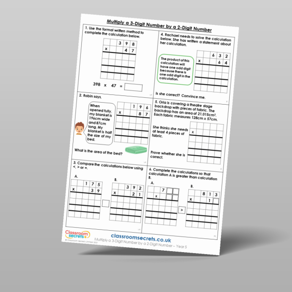 Year 5 Multiply A 3 Digit Number By A 2 Digit Number Mixed Activity Resource | Classroom Secrets