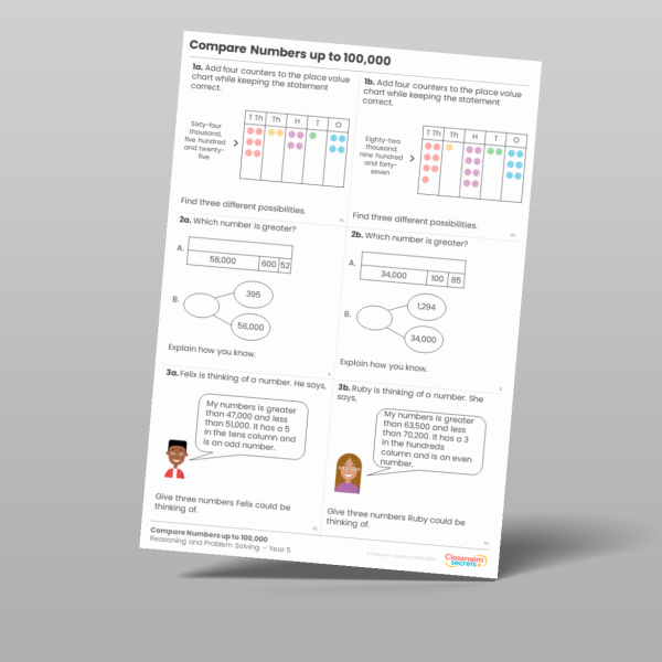 Year 5 Compare Numbers Up To 100 000 Reasoning And Problem Solving ...