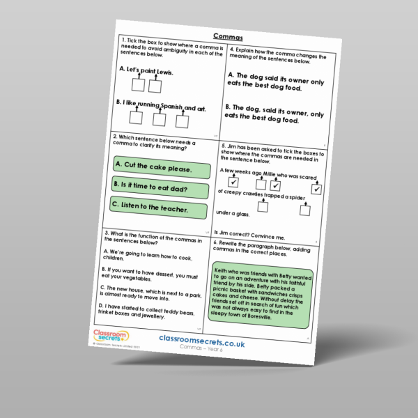 Year 6 Commas Mixed Activity Resource | Classroom Secrets