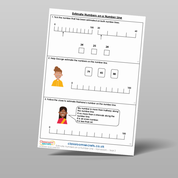 Year 2 Estimate Numbers On A Number Line Homework Resource | Classroom ...