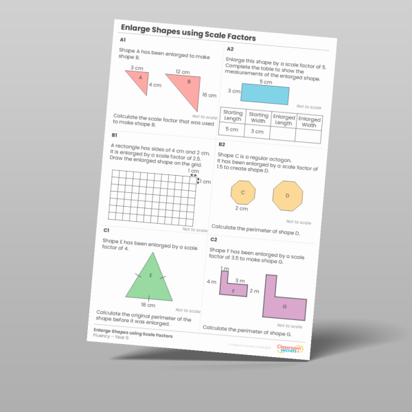 Year 6 Enlarge Shapes Using Scale Factors Fluency Matrix Resource ...