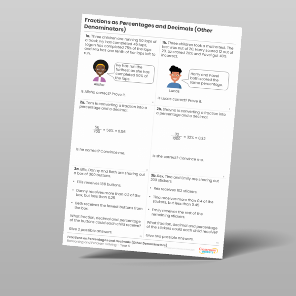 Year 5 Fractions As Percentages And Decimals Other Denominators ...