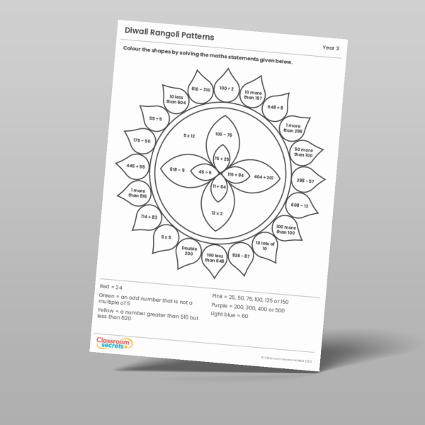 KS2 Diwali Colour By Numbers Rangoli Patterns Resource | Classroom Secrets