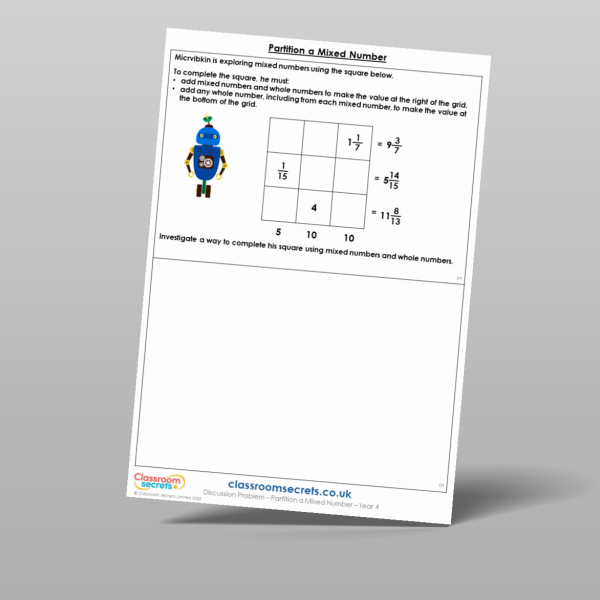 Year 4 Partition A Mixed Number Discussion Problem Resource | Classroom ...