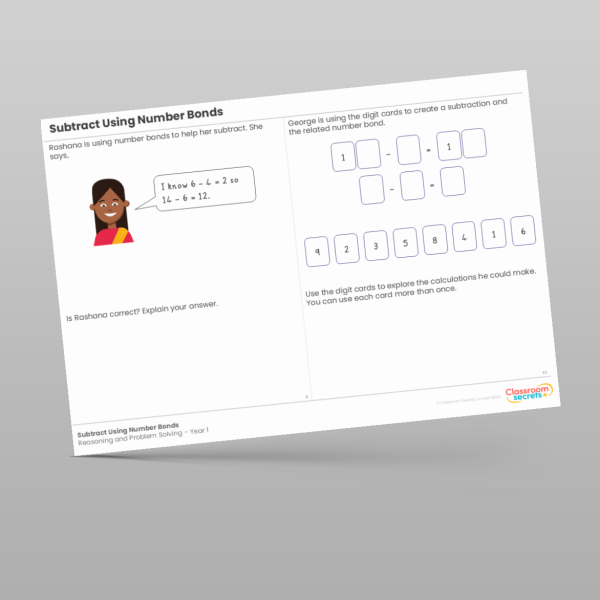 Year 1 Subtract Using Number Bonds Reasoning And Problem Solving ...