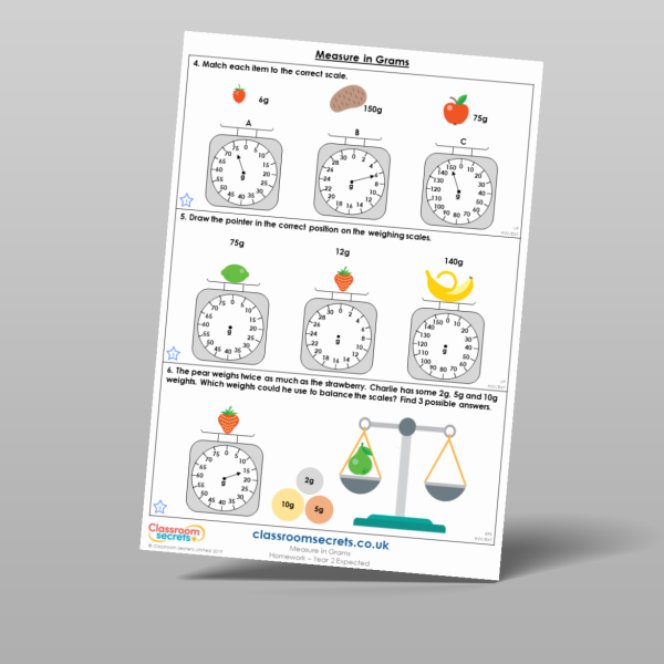 Year 2 Measure In Grams Homework Resource | Classroom Secrets