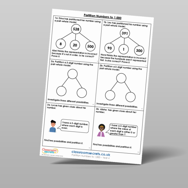 Year 4 Partition Numbers To 1 000 Reasoning And Problem Solving Resource | Classroom Secrets