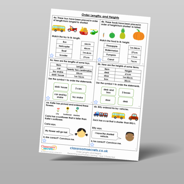 Year 2 Order Lengths And Heights Reasoning And Problem Solving Resource ...