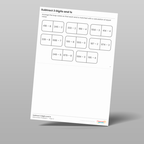 Year 3 Subtract 3 Digits And 1s Discussion Problem Resource | Classroom ...