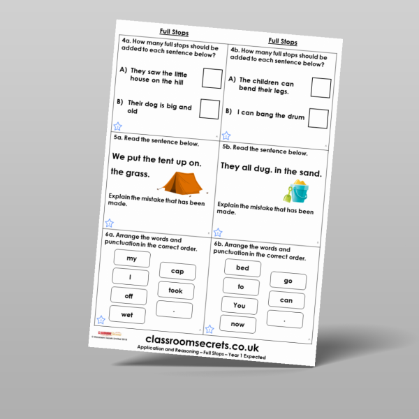 Year 1 Full Stops Application And Reasoning Resource | Classroom Secrets