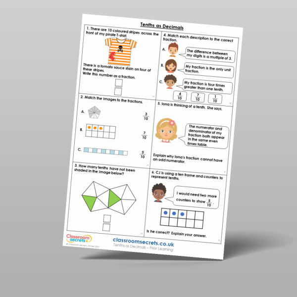 Year 3 Tenths As Decimals Prior Learning Resource | Classroom Secrets