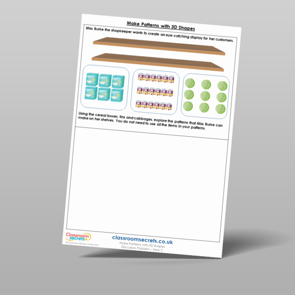 Year 2 Make Patterns With 3d Shapes Discussion Problem Resource ...
