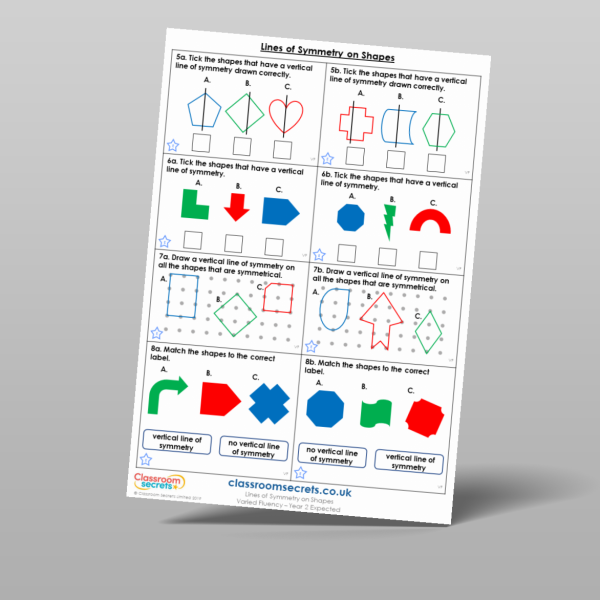 Year 2 Lines Of Symmetry On Shapes Varied Fluency Resource | Classroom ...