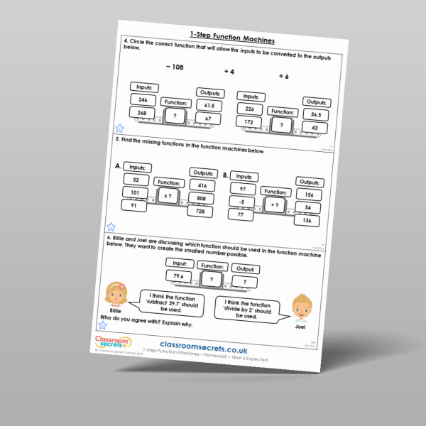 Year 6 1 Step Function Machines Homework Resource | Classroom Secrets