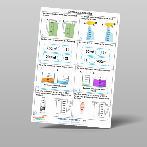 Year 3 Compare Capacities Varied Fluency Resource | Classroom Secrets