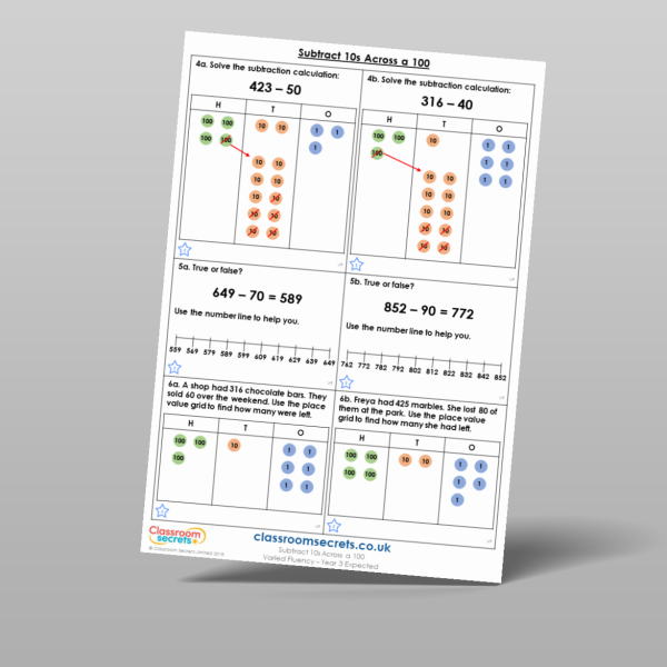 Year 3 Subtract 10s Across A 100 Varied Fluency Resource | Classroom ...