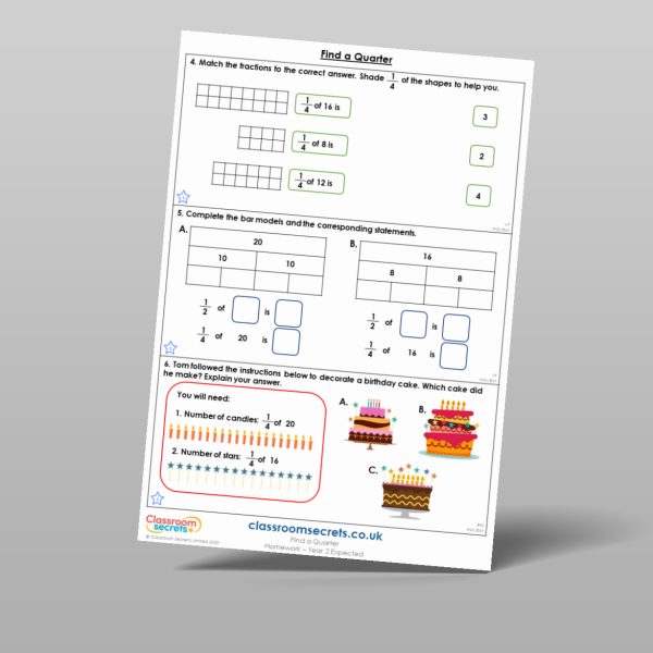 Year 2 Find A Quarter Homework Resource | Classroom Secrets