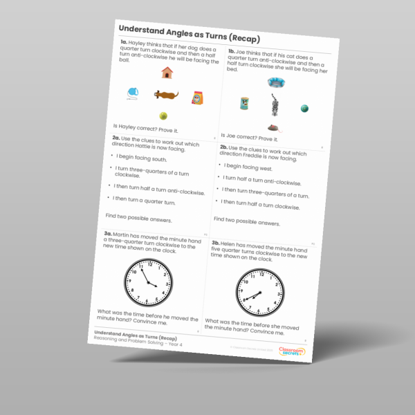 Year 4 Understand Angles As Turns Recap Reasoning And Problem Solving ...