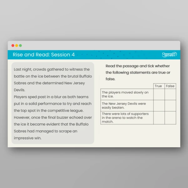KS2 Rise And Read Ice Hockey Resource | Classroom Secrets