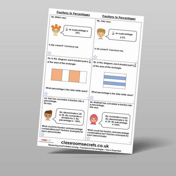 Year 6 Fractions To Percentages Reasoning And Problem Solving Resource ...