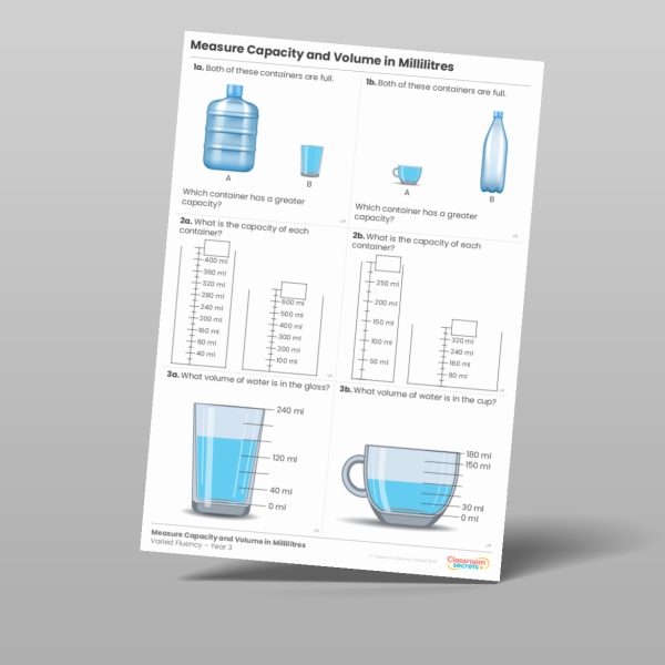 Year 3 Measure Capacity And Volume In Millilitres Varied Fluency ...