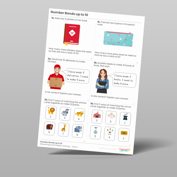 Year 2 Number Bonds Up To 10 Reasoning And Problem Solving Resource Classroom Secrets