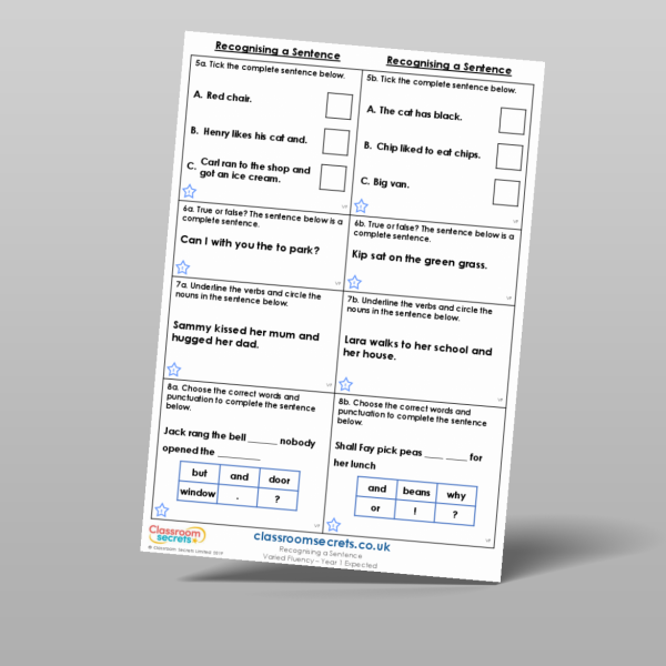 Year 1 Recognising A Sentence Varied Fluency 2 Resource Classroom Secrets