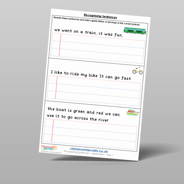 Year 1 Recognising Sentences Application Resource | Classroom Secrets