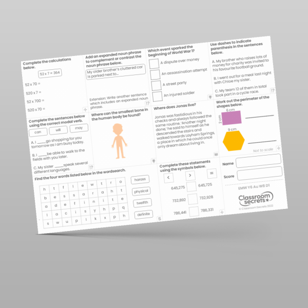 Year 6 Early Morning Work Autumn Week 8 Resource | Classroom Secrets