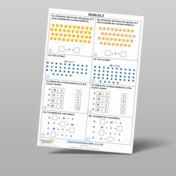 Year 2 Divide By 5 Varied Fluency Resource | Classroom Secrets