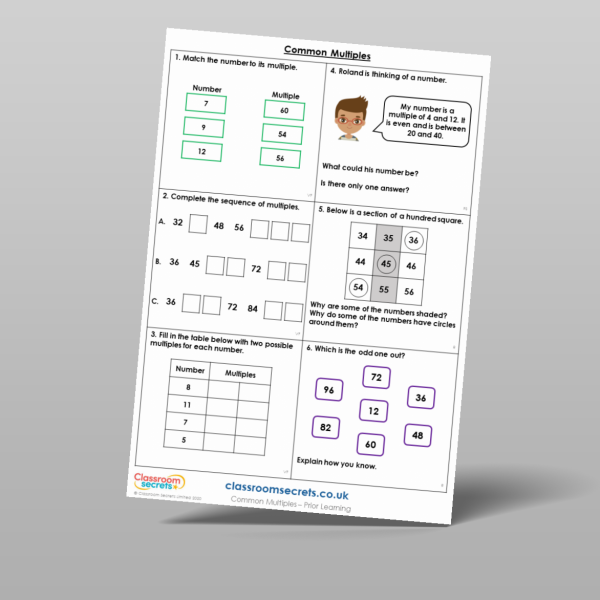 Year 6 Common Multiples Prior Learning Resource | Classroom Secrets