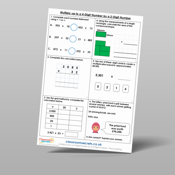 Year 6 Multiply Up To A 4 Digit Number By A 2 Digit Number Prior ...