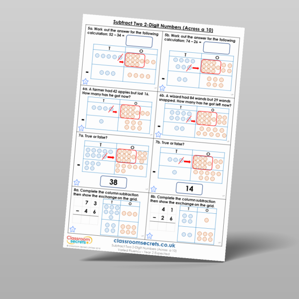 Year 2 Subtract Two 2 Digit Numbers Across A 10 Varied Fluency Resource ...