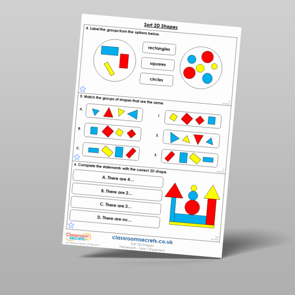 Year 1 Sort 2d Shapes Homework Resource | Classroom Secrets