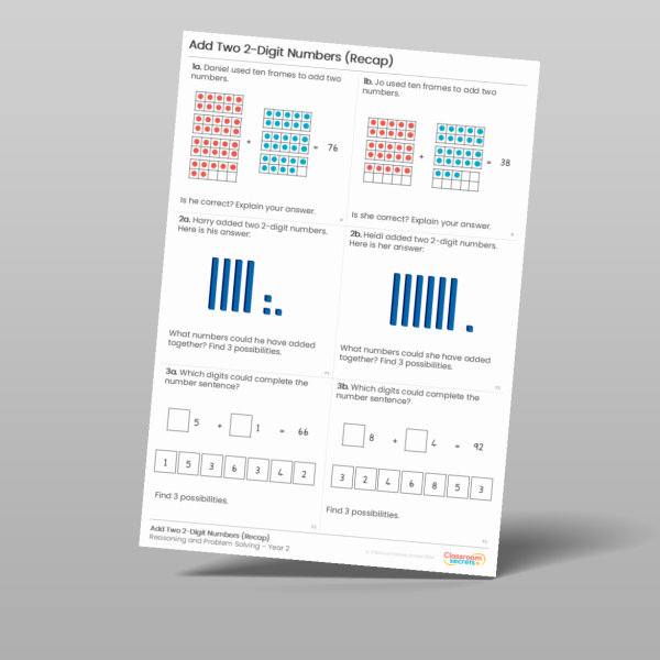 Year 2 Add Two 2 Digit Numbers Recap Reasoning And Problem Solving ...