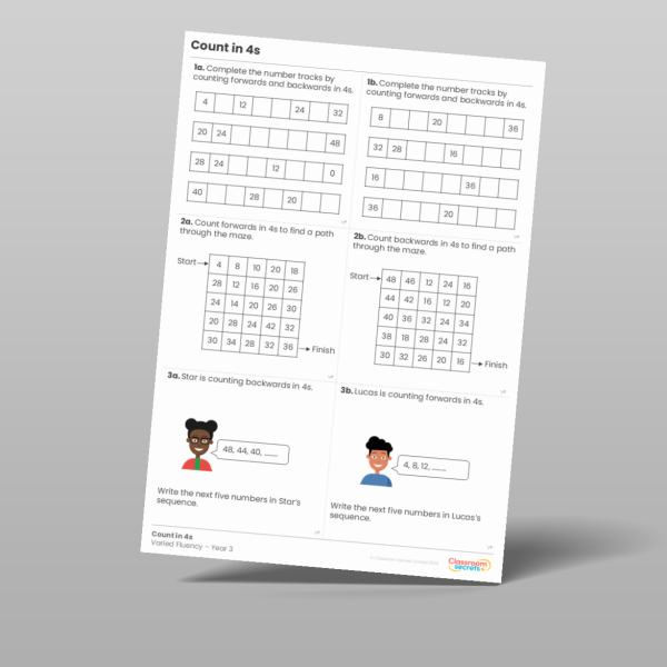 Year 3 Count In 4s Varied Fluency Resource | Classroom Secrets