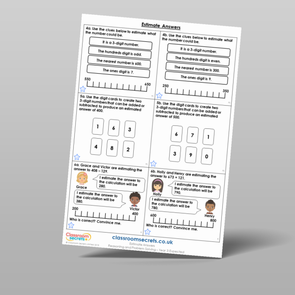 Year 3 Estimate Answers Reasoning And Problem Solving Resource Classroom Secrets
