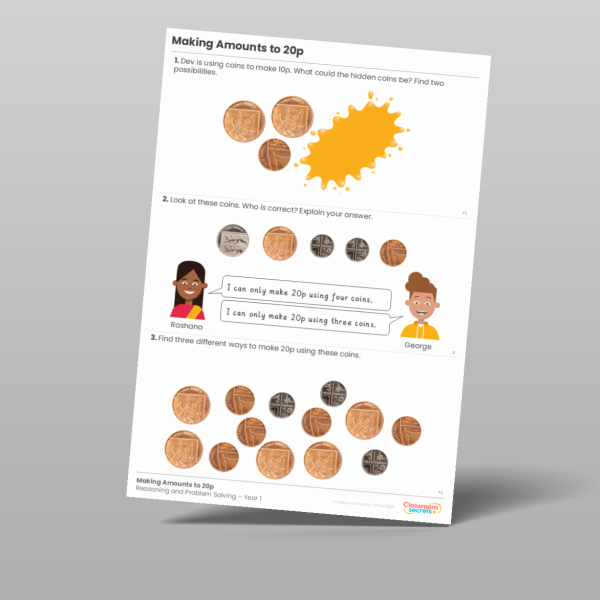 Year 1 Making Amounts To 20p Reasoning And Problem Solving Resource ...