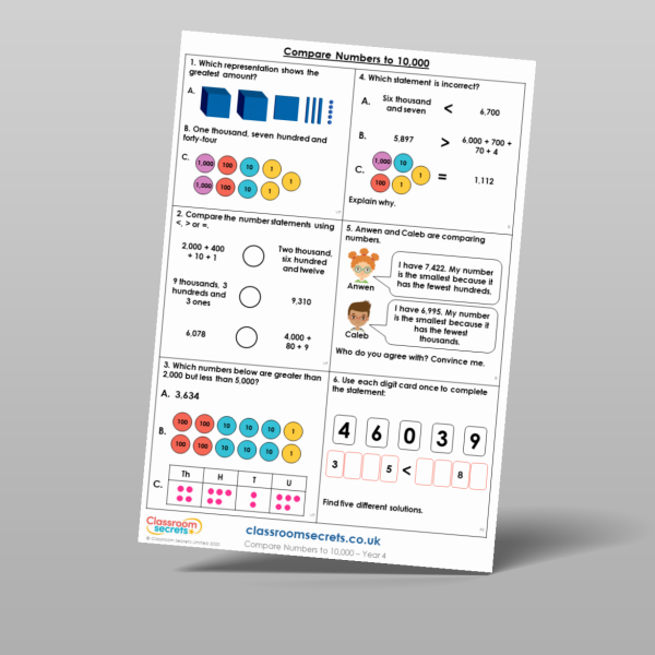 Year 4 Compare Numbers To 10 000 Mixed Activity Resource | Classroom ...