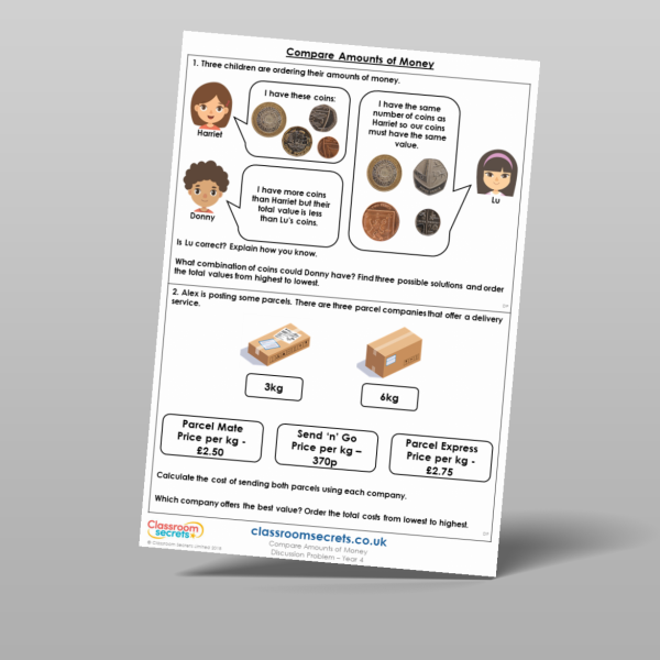 Year 4 Compare Amounts Of Money Discussion Problem Resource | Classroom ...