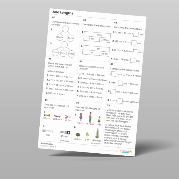 Year 3 Add Lengths Fluency Matrix Resource | Classroom Secrets