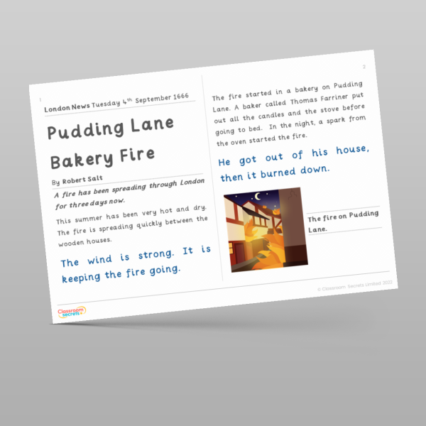 Year 1 Reading Skills Pudding Lane Bakery Fire Resource | Classroom Secrets
