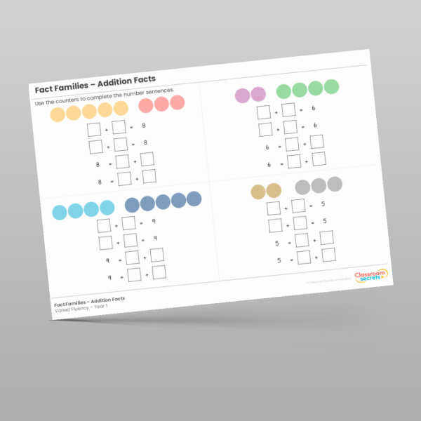 Year 1 Fact Families Addition Facts Varied Fluency Resource | Classroom ...