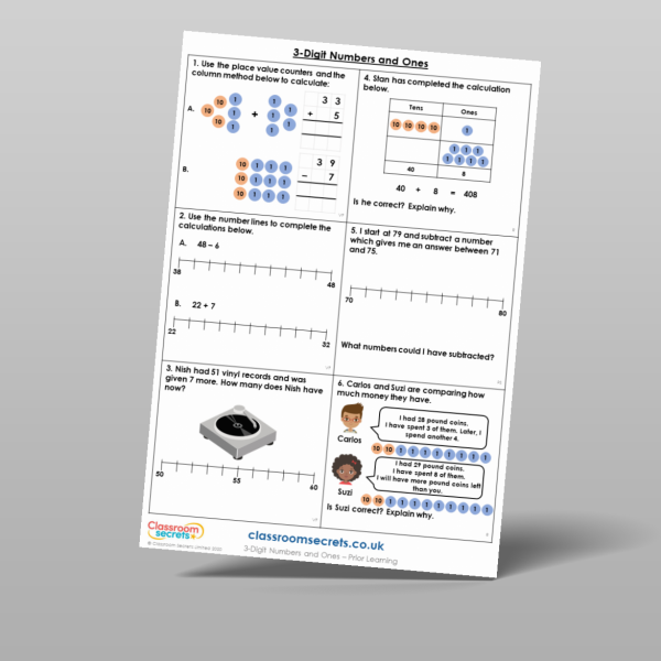 Year 3 3 Digit Numbers And Ones Prior Learning Resource | Classroom Secrets