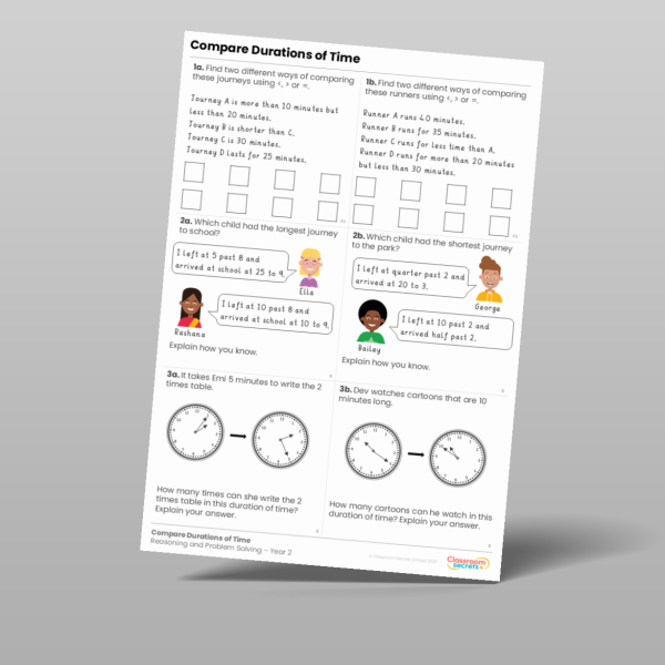 Year 2 Compare Durations Of Time Reasoning And Problem Solving 2 ...