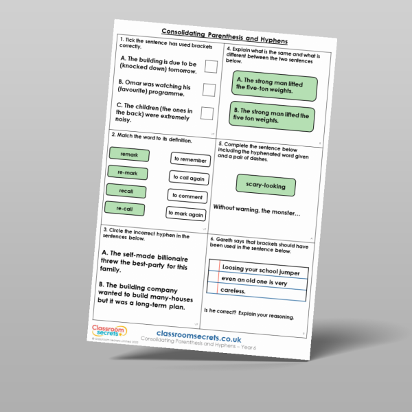 Year 6 Consolidating Parenthesis And Hyphens Mixed Activity Resource ...