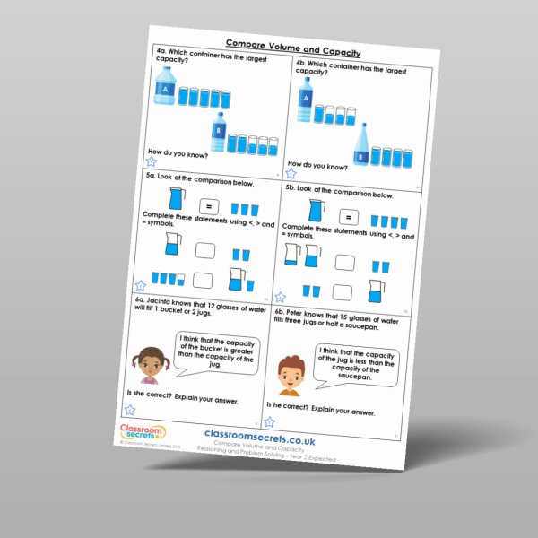 Year 2 Compare Volume And Capacity Reasoning And Problem Solving Resource | Classroom Secrets