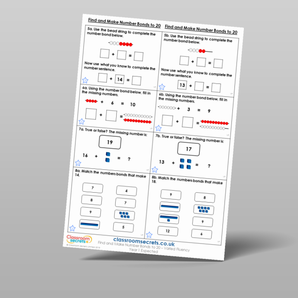 Year 1 Find And Make Number Bonds To 20 Varied Fluency Resource ...